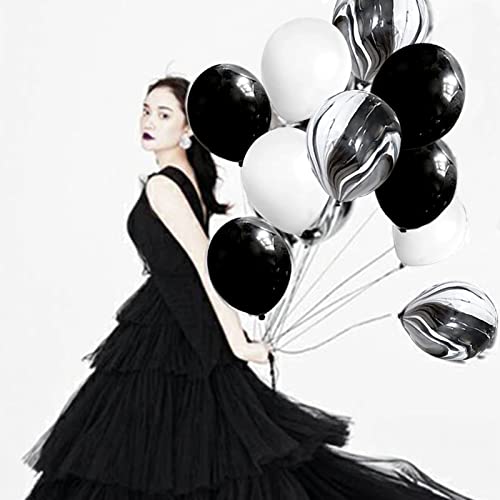 Mayen 50 Pcs 12 Inches Black and White Balloons Set, Black Agate Marble Balloons, Tie Dye Swirl Balloons, Birthday Party Decorations, Black and White Party Supplies Balloon Garland Arch Kit