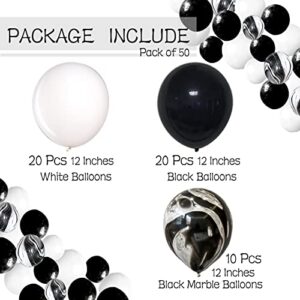 Mayen 50 Pcs 12 Inches Black and White Balloons Set, Black Agate Marble Balloons, Tie Dye Swirl Balloons, Birthday Party Decorations, Black and White Party Supplies Balloon Garland Arch Kit