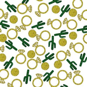 300 pieces cactus gold bachelorette party table confetti, glitter cactus diamond ring confetti,boho table scatter confetti, catus bridal shower bachelorette party decorations glitter paper confetti