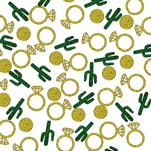 300 Pieces Cactus Gold Bachelorette Party Table Confetti, Glitter Cactus Diamond Ring Confetti,boho Table Scatter Confetti, Catus Bridal Shower Bachelorette Party Decorations Glitter Paper Confetti