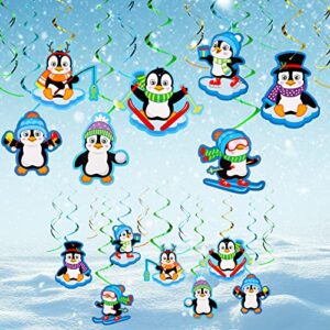 40 Pcs Penguin Hanging Swirl Decorations Penguin Theme Birthday Party Supplies Winter Hanging Ceiling Streamers Gold Blue Green Winter Wonderland New Year Baby Shower Winter Birthday Party Decorations