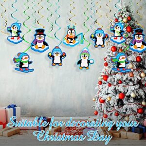 40 Pcs Penguin Hanging Swirl Decorations Penguin Theme Birthday Party Supplies Winter Hanging Ceiling Streamers Gold Blue Green Winter Wonderland New Year Baby Shower Winter Birthday Party Decorations