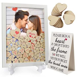 lotfancy wedding guest book alternative, drop top frame, heart drop wood guest book with stand, 87 wooden hearts, 2 pens, rustic wedding decorations for reception baby shower, birthday, graduation