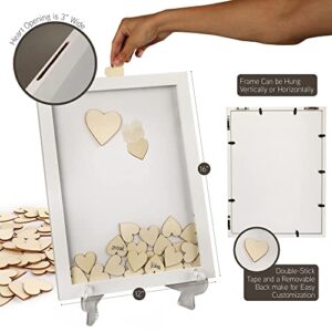 LotFancy Wedding Guest Book Alternative, Drop Top Frame, Heart Drop Wood Guest Book with Stand, 87 Wooden Hearts, 2 Pens, Rustic Wedding Decorations for Reception Baby Shower, Birthday, Graduation