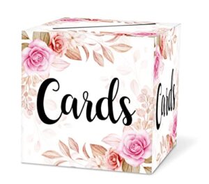 pink floral card box – 8”8”8” gift or money box holder for wedding,baby or bridal shower,birthday, graduation,engagement, party favor, decorations, 1 set(hezi-a004)