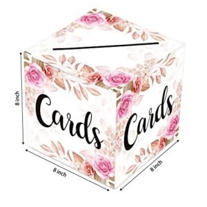 Pink floral Card Box – 8”8”8” Gift Or Money Box Holder for Wedding,Baby or Bridal Shower,Birthday, Graduation,Engagement, Party Favor, Decorations, 1 Set(hezi-A004)