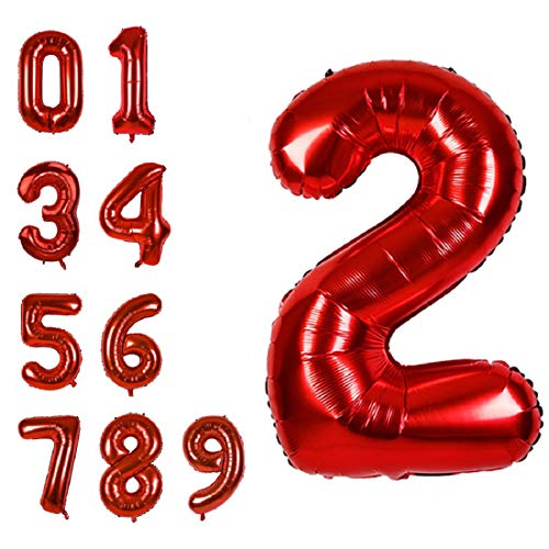 40 Inch Jumbo Red Number 2 Balloon Giant Balloons Prom Balloons Helium Foil Mylar Huge Number Balloons for Birthday Party Decorations/Wedding/Anniversary