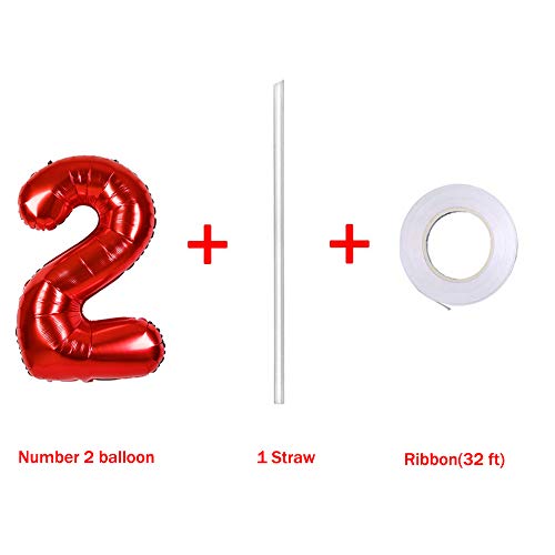 40 Inch Jumbo Red Number 2 Balloon Giant Balloons Prom Balloons Helium Foil Mylar Huge Number Balloons for Birthday Party Decorations/Wedding/Anniversary