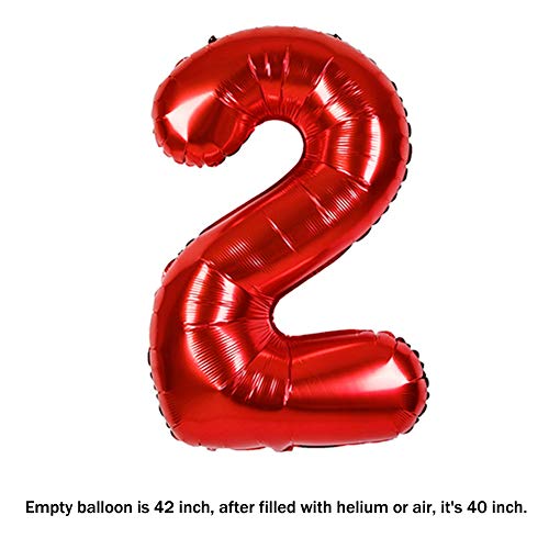 40 Inch Jumbo Red Number 2 Balloon Giant Balloons Prom Balloons Helium Foil Mylar Huge Number Balloons for Birthday Party Decorations/Wedding/Anniversary