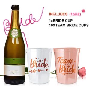 Bachelorette Party Favors Cups (11 packs),Bride & Team Bride Decorations Supplies for Wedding Shower Reusable Plastic Cups