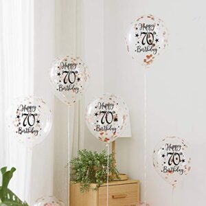 Rose Gold 70th Confetti Latex Balloons, Woman Happy 70 Years Birthday Party Balloon Decoration With Confetti, 12in, 16 Pack