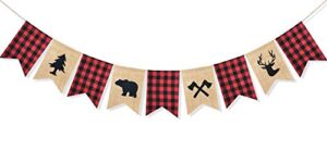 uniwish lumberjack buffalo plaid banner for kids adults birthday party decorations garland woodland themed baby shower photo backdrop