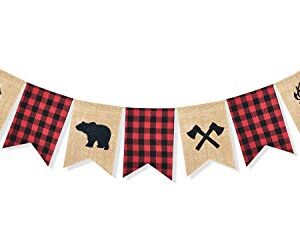 Uniwish Lumberjack Buffalo Plaid Banner for Kids Adults Birthday Party Decorations Garland Woodland Themed Baby Shower Photo Backdrop