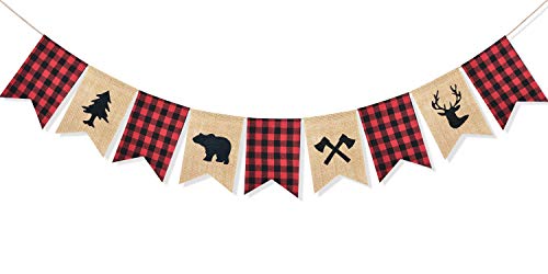 Uniwish Lumberjack Buffalo Plaid Banner for Kids Adults Birthday Party Decorations Garland Woodland Themed Baby Shower Photo Backdrop