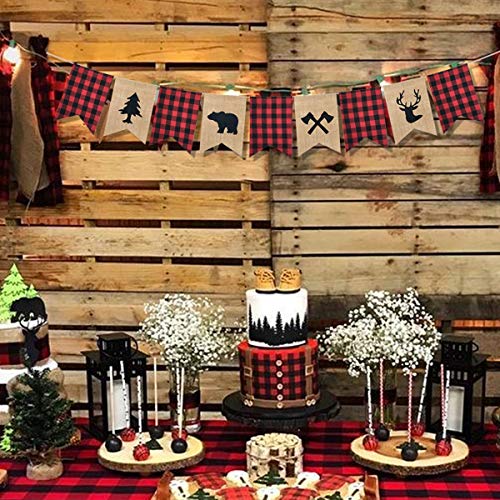 Uniwish Lumberjack Buffalo Plaid Banner for Kids Adults Birthday Party Decorations Garland Woodland Themed Baby Shower Photo Backdrop