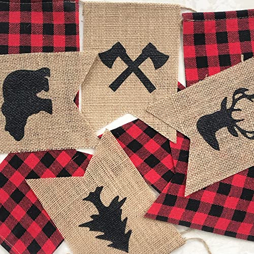 Uniwish Lumberjack Buffalo Plaid Banner for Kids Adults Birthday Party Decorations Garland Woodland Themed Baby Shower Photo Backdrop