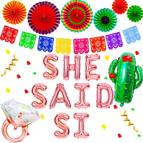 JeVenis Luxury She Said Si Banner She Said Si Balloons Mexican Bridal Shower Decorations Cactus Bridal Shower Decorations She Said Si Sign Final Fiesta Bachelorette Party decoration