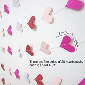 5 Pcs Heart Garland Banner, 100 Hearts Hanging Valentine's Day Decoration Garland for Anniversary Valentine's Day Wedding Birthday Party Decorations