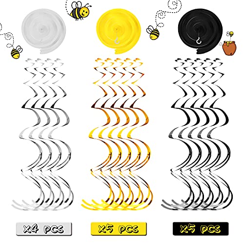 30 Pieces Bee Hanging Swirl Decorations Bee Party Hanging Swirls Foil Ceiling Streamers Honey Bee Themed Party Supplies Double-Sided for Birthday Gender Reveal Bee Day Party Decoration