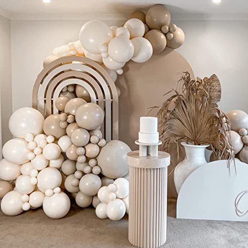 Nude Neutral Balloon Garland Arch Kit-119Pcs Tan Beige Double Stuffed Balloons White Sand Cream for Boho Teddy Bear Theme Baby Shower Gender Reveal Birthday Party Decoration Supplies