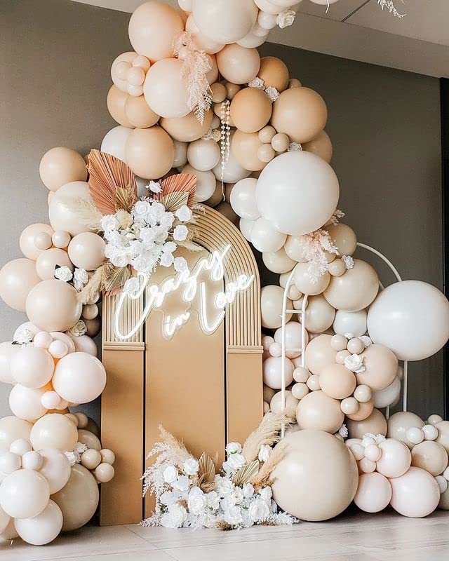 Nude Neutral Balloon Garland Arch Kit-119Pcs Tan Beige Double Stuffed Balloons White Sand Cream for Boho Teddy Bear Theme Baby Shower Gender Reveal Birthday Party Decoration Supplies