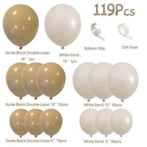 Nude Neutral Balloon Garland Arch Kit-119Pcs Tan Beige Double Stuffed Balloons White Sand Cream for Boho Teddy Bear Theme Baby Shower Gender Reveal Birthday Party Decoration Supplies