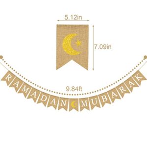 Jute Burlap Ramadan Mubarak Banner with Moon and Star Mantel Fireplace Decoration