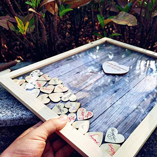 Wedding Guest Book Alternative Pen Sign Drop Top Wooden Frame for Baby Shower Birthday Party Decoration 120 Hearts