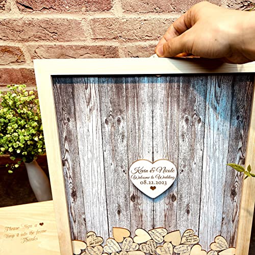 Wedding Guest Book Alternative Pen Sign Drop Top Wooden Frame for Baby Shower Birthday Party Decoration 120 Hearts