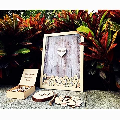 Wedding Guest Book Alternative Pen Sign Drop Top Wooden Frame for Baby Shower Birthday Party Decoration 120 Hearts