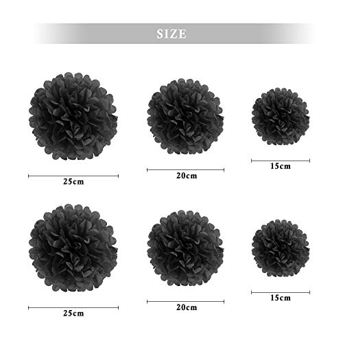 Binpeng Paper Pom Poms Hanging Paper Flower Ball Wedding Party Celebrations Decorations Outdoor Decoration Flowers Craft for Party Birthday party (black 6PCS)