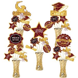 graduation party decorations maroon gold 2023/burgundy gold graduation party supplies maroon grad table centerpieces-24pcs burgundy gold black graduation sticks class of 2023 table topper