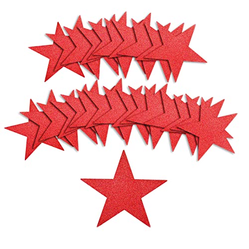 50pcs Glitter Star Cutouts, 6inch Twinkle Star Glitter Paper Confetti Star Shape Paper Cut Outs for Bulletin Board Classroom Wall Party Supplies (Red)