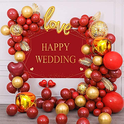 QUAXTAL 120Pcs Red and Gold Balloons Birthday Party Decorations, Ballons Balloon Garland Kit, Wedding Engagement Propose Valentine's Day Happy Anniversary New Year Gold,red