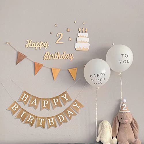 Burlap Happy Birthday Banner Reusable Hessian Sign Banner for Birthday Party Decorations, White letter