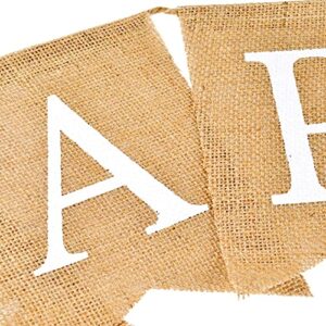 Burlap Happy Birthday Banner Reusable Hessian Sign Banner for Birthday Party Decorations, White letter