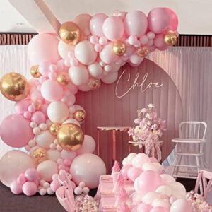 116pcs pink gold balloons garland arch kit,double-stuffed macaron pink balloon & gold confetti with 4d globos foil balloons for baby shower girls birthday party wedding bridal decor