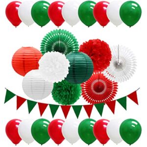 meiduo red green white christmas fiesta brands mexican italian party decorations paper fans lanterns flower pom poms felt pennant balloons for graduations st. patrick’s day birthday baby shower