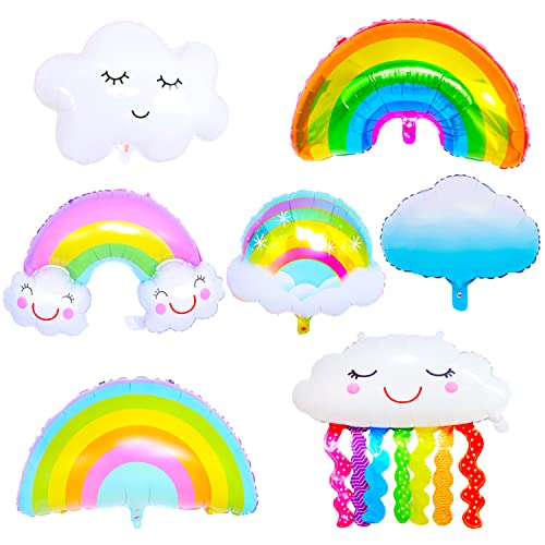 7 Pcs Rainbow Balloons Cloud Balloons Rainbow Foil Balloons Cloud Foil Mylar Balloons Rainbow Cloud Balloons Birthday Foil Balloon Smiling Face Tassel Balloons Photo Prop Party Decoration