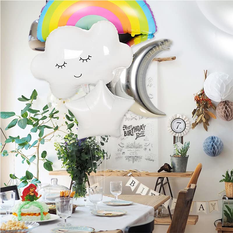 7 Pcs Rainbow Balloons Cloud Balloons Rainbow Foil Balloons Cloud Foil Mylar Balloons Rainbow Cloud Balloons Birthday Foil Balloon Smiling Face Tassel Balloons Photo Prop Party Decoration