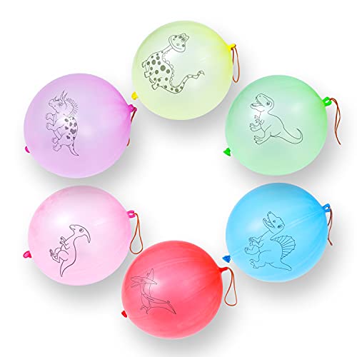 30 Pack Dinosaur Punch Balloons,18 inch Strong Balloon with Rubber Band Handles,6 Styles for Daily Games Classroom Decoration,Birthday Party Favors for Kids