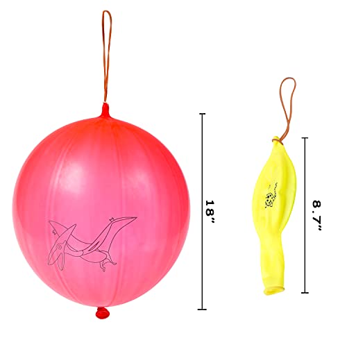 30 Pack Dinosaur Punch Balloons,18 inch Strong Balloon with Rubber Band Handles,6 Styles for Daily Games Classroom Decoration,Birthday Party Favors for Kids