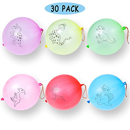 30 Pack Dinosaur Punch Balloons,18 inch Strong Balloon with Rubber Band Handles,6 Styles for Daily Games Classroom Decoration,Birthday Party Favors for Kids