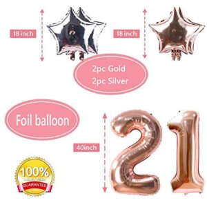 OUGOLD 21st Birthday Decorations Rose Gold Party Supplies for her Gift Finally 21 sash Garland Happy Birthday Balloon foil Curtain Backdrop Props Cake Topper &Confetti Ballon 21st Bday