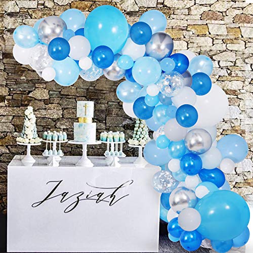 Blue Party Balloon Garland Kit, 135 Pack Blue Light Blue Silver Confetti Balloons Garland Kit Ideal for Boy Baby Shower Birthday Party Decorations