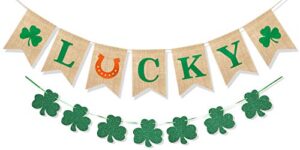 uniwish lucky shamrock banner garland st. patricks day decorations for mantel fireplace wall hanging decor irish party supplies