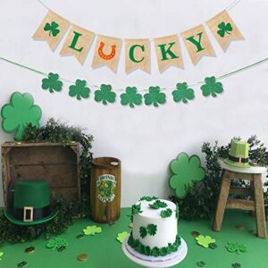 Uniwish Lucky Shamrock Banner Garland St. Patricks Day Decorations for Mantel Fireplace Wall Hanging Decor Irish Party Supplies