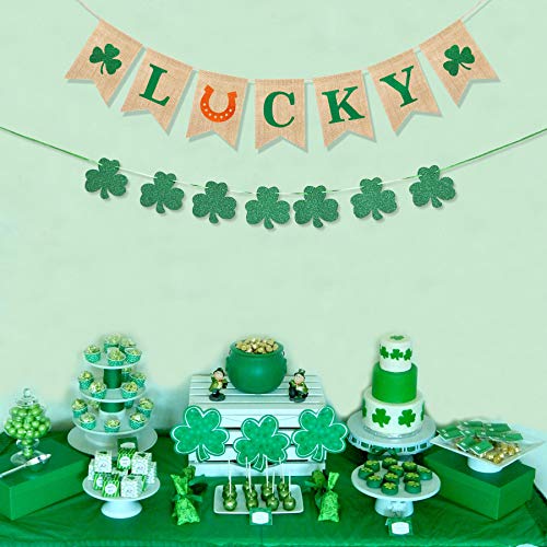 Uniwish Lucky Shamrock Banner Garland St. Patricks Day Decorations for Mantel Fireplace Wall Hanging Decor Irish Party Supplies