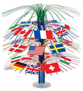 beistle international world flags cascade table centerpiece travel theme party decorations, 18″, multicolor