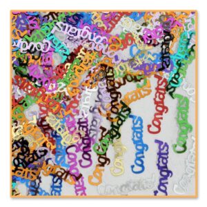 beistle multicolor congrats confetti 0.25″ x 1.5″